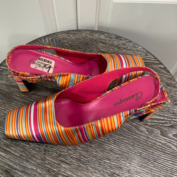 Classiques Entier | Shoes | 9s Orange Striped Slingback Heels Size 9 ...
